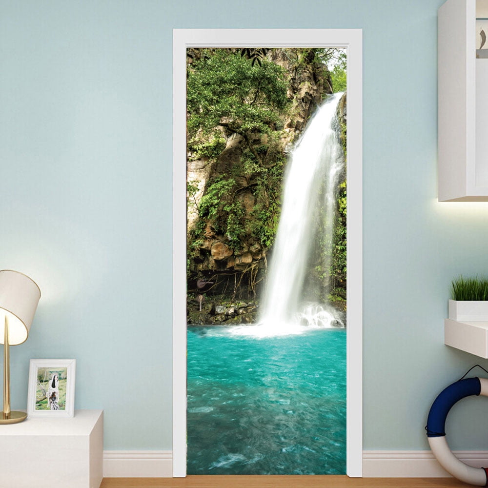 Self-adhesive Door Sticker D Landscape Waterfall Wallpaper PVC ...