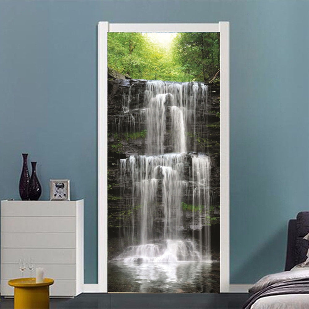 Self-adhesive Door Sticker D Landscape Waterfall Wallpaper PVC ...