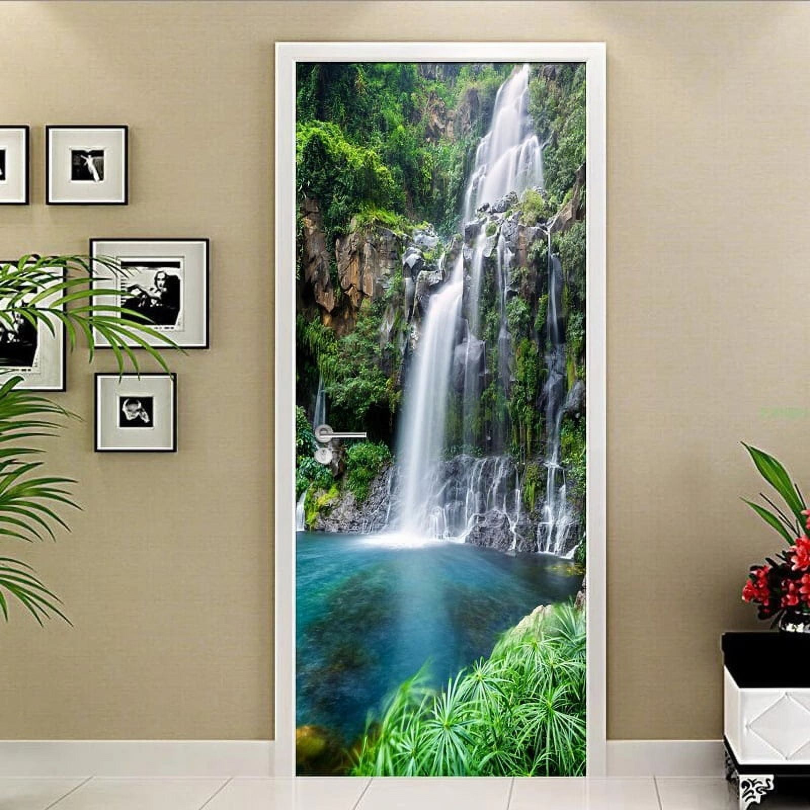 Self-adhesive Door Sticker D Landscape Waterfall Wallpaper PVC ...
