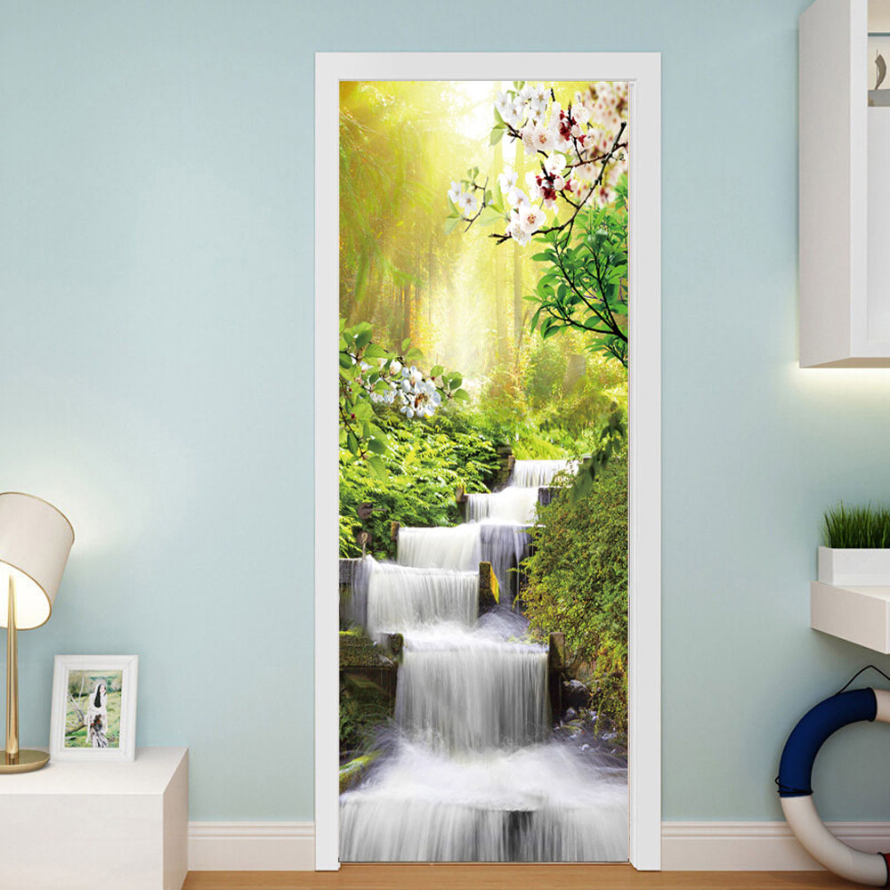 Self-adhesive Door Sticker D Landscape Waterfall Wallpaper PVC ...