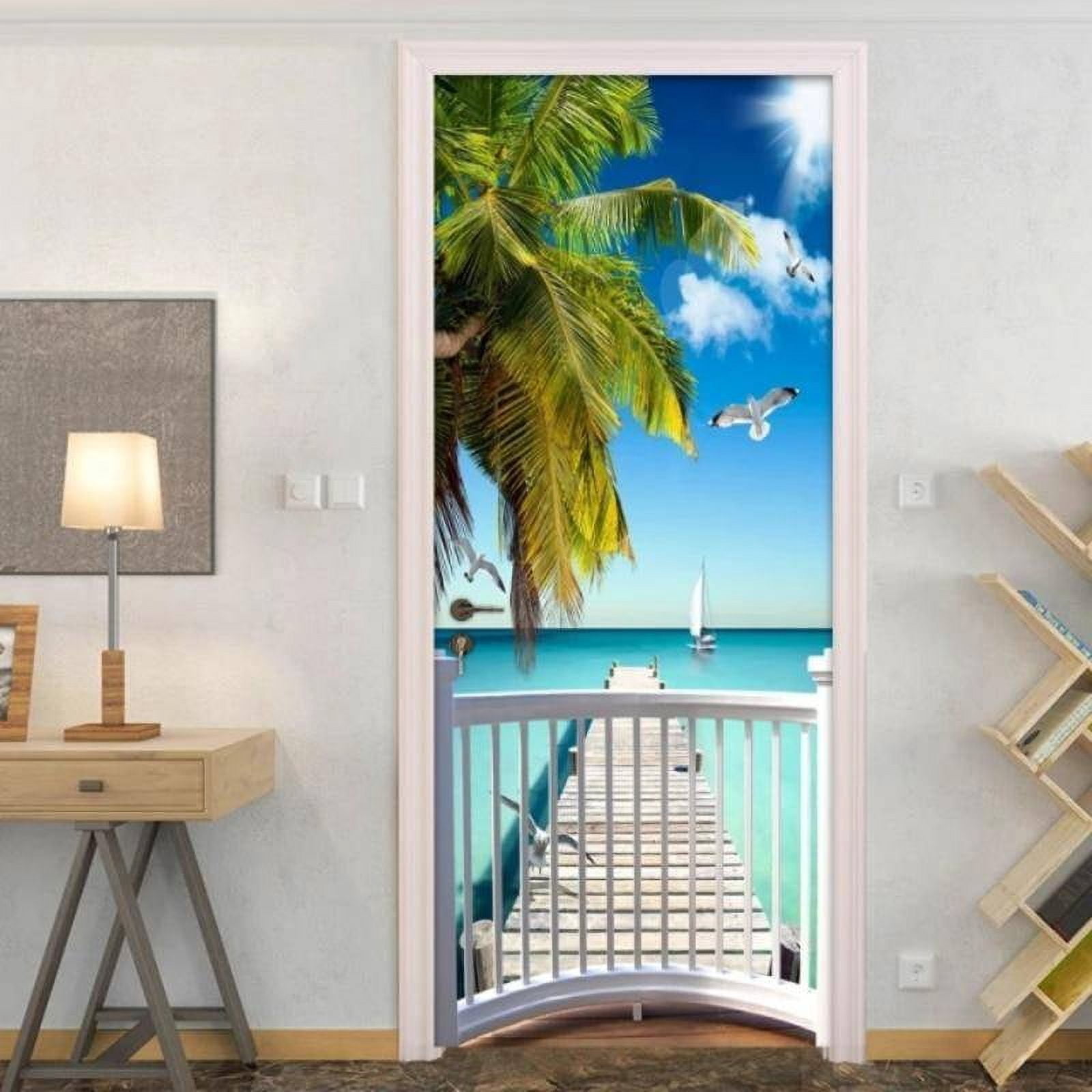 Self-adhesive Door Sticker Wallpaper PVC Home Design Decoration Beach ...