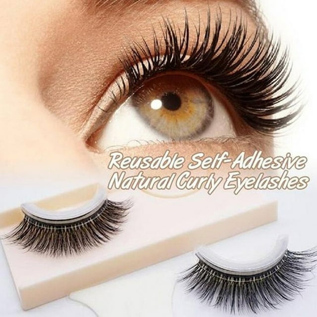 Self-adhesive False Eyelashes Reusable Natural 3D Lashes Curly Stick On ...