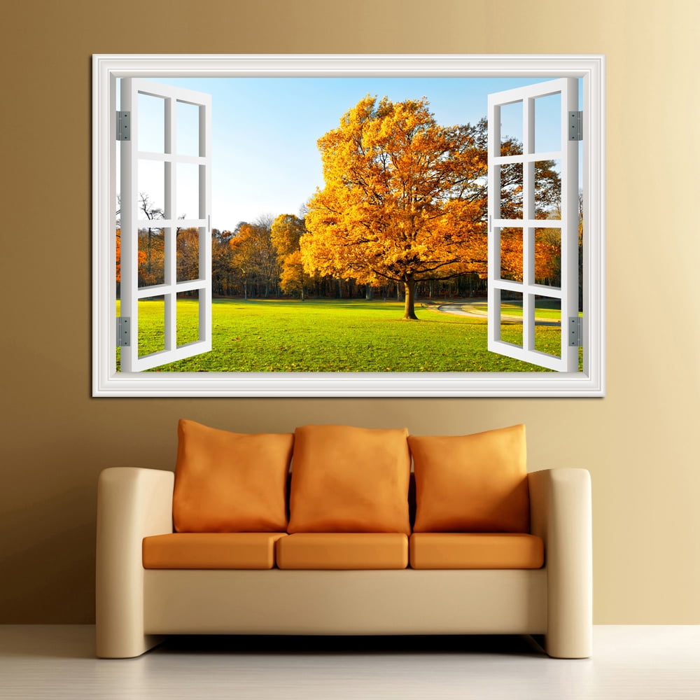 Self-adhesive Forest Landscape Wall Sticker Vinyl Nature Green Tree ...