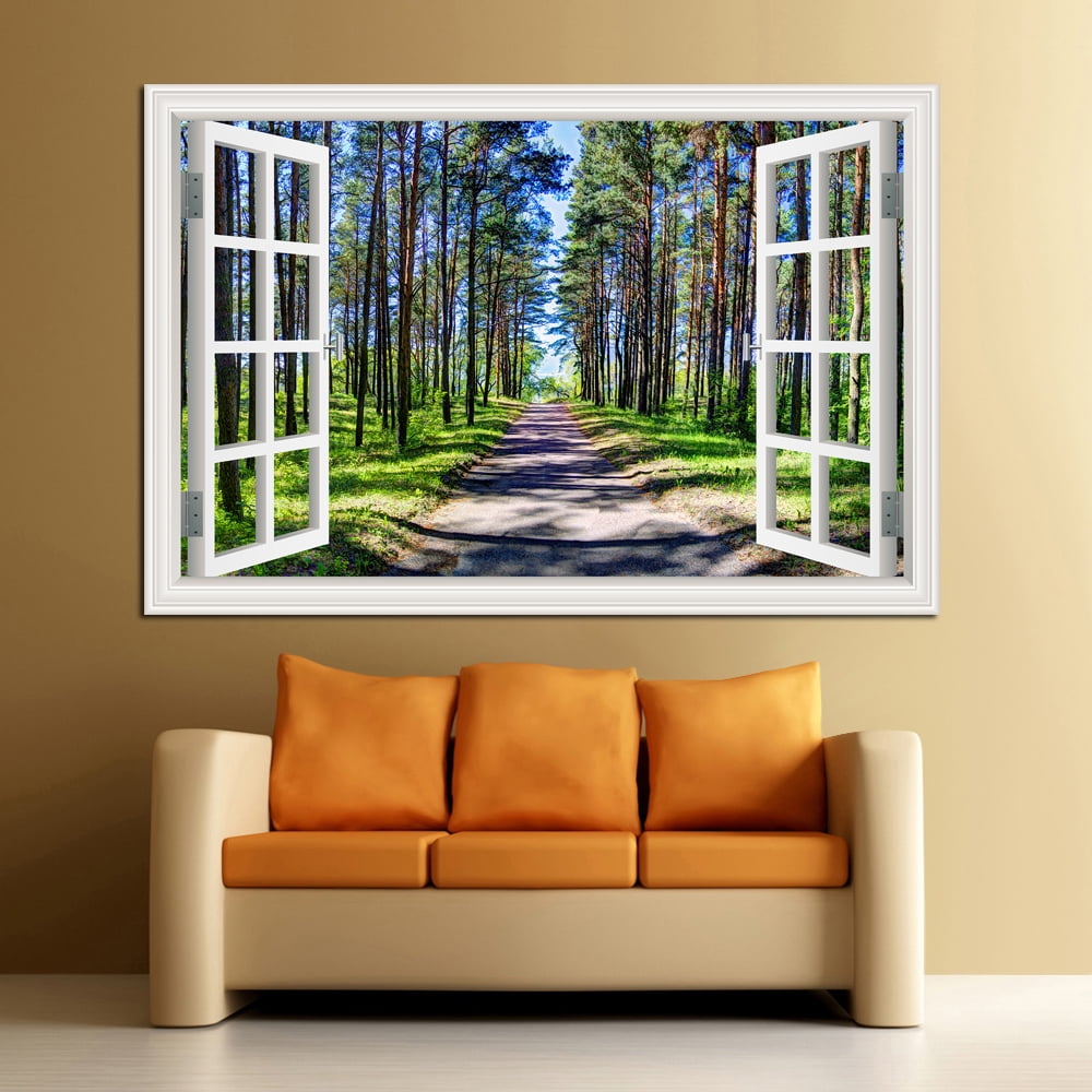 Self-adhesive Forest Landscape Wall Sticker Vinyl Nature Green Tree ...