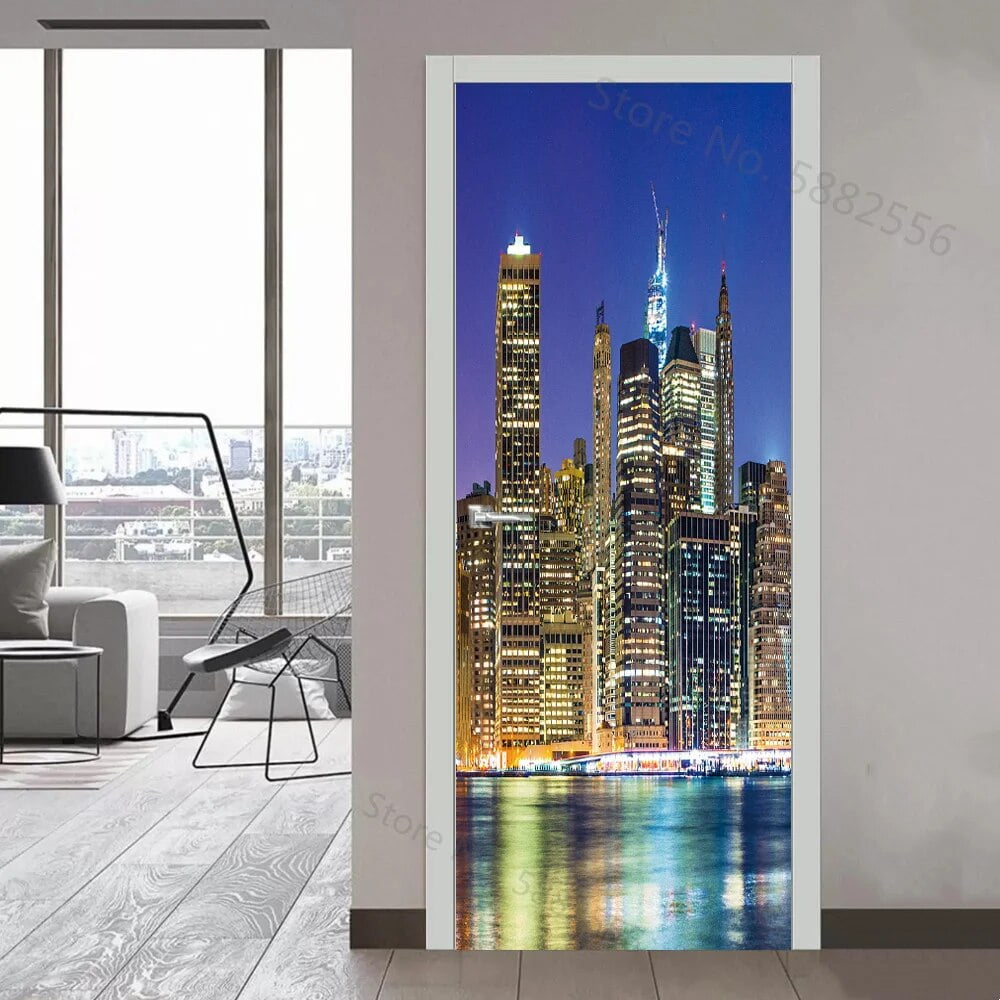 Self-adhesive New York Building ry Door Sticker Wallpaper Mural ...