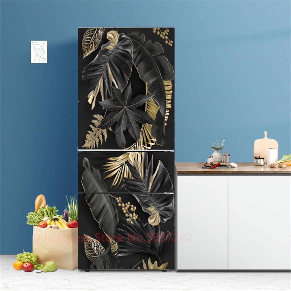 Self-adhesive Vinyl Fridge Stickers Full Cover Black Flower Leaves ...