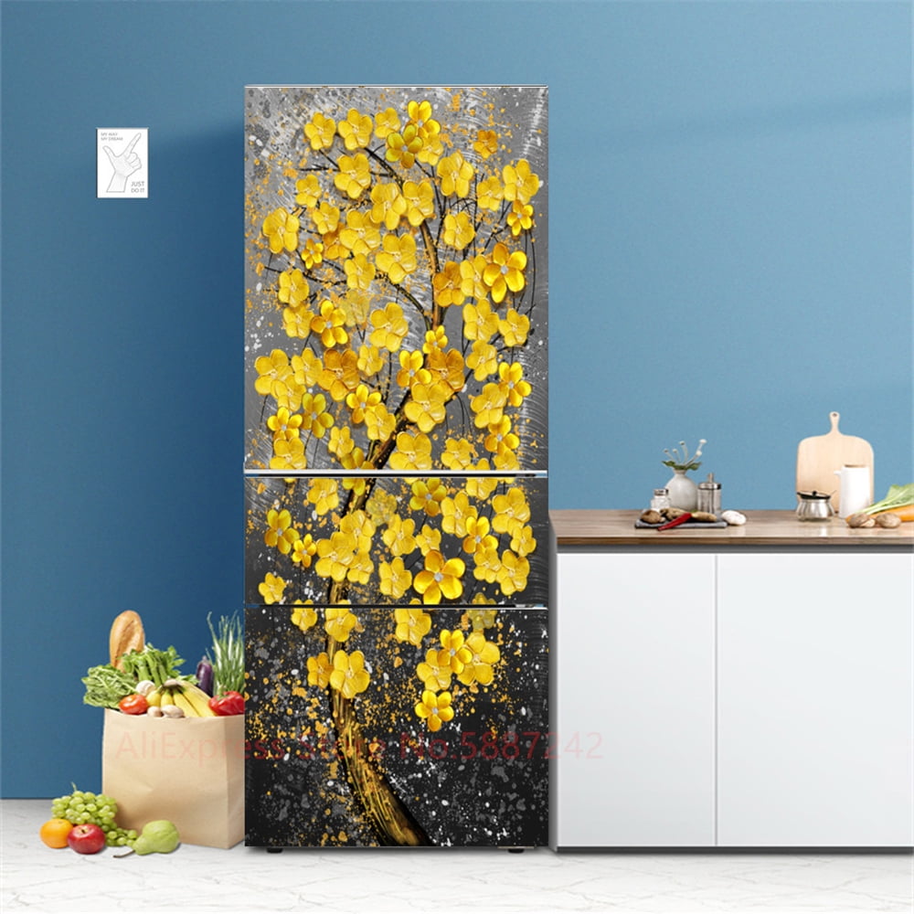 Self-adhesive Vinyl Fridge Stickers Full Cover Black Flower Leaves ...