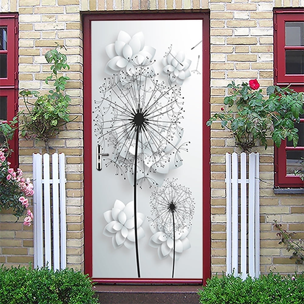 Self-adhesive door sticker, 3D dandelion flower entry door wardrobe ...