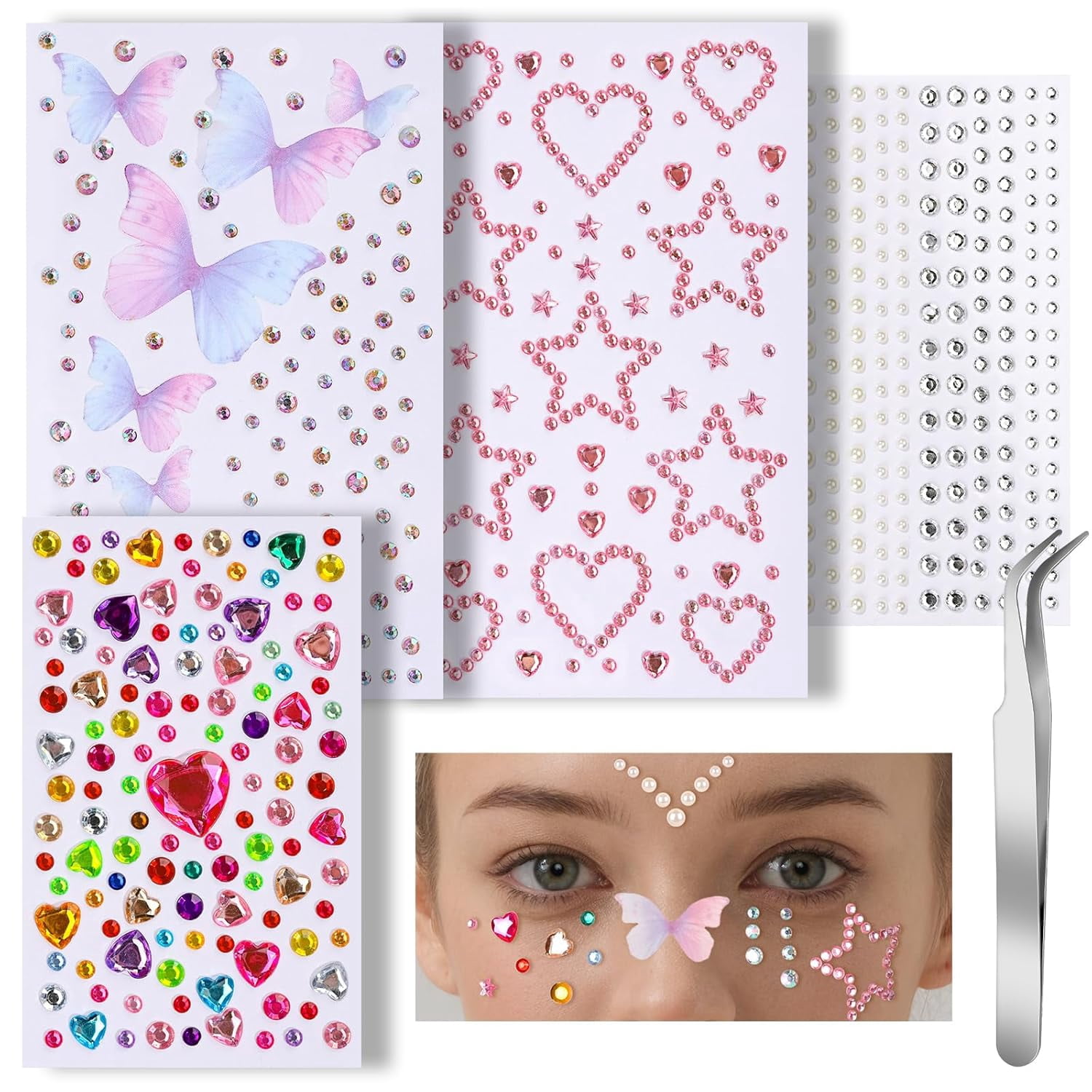 Self-adhesive face gemstones and pearl makeup, festival jewelry, hair ...