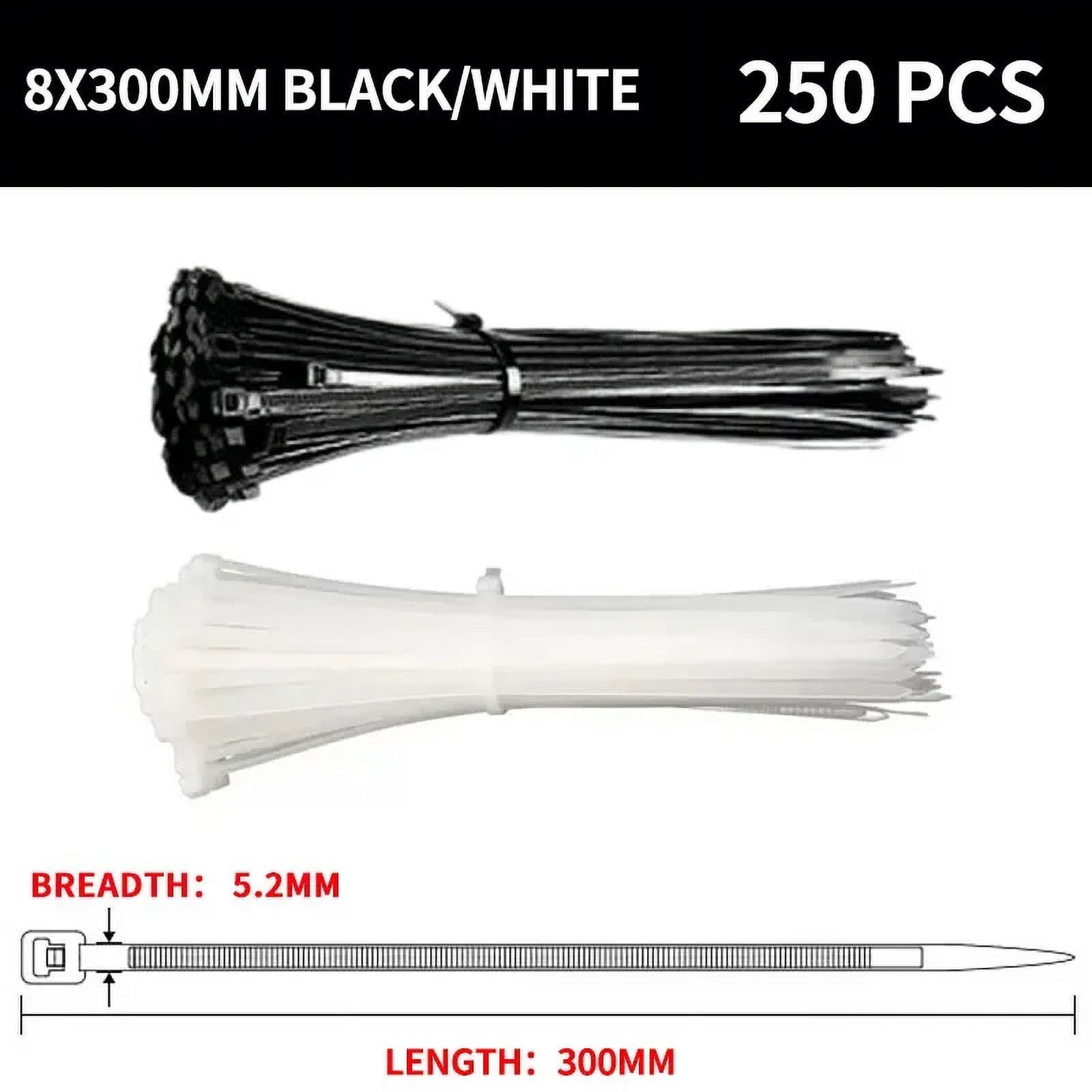 Self-locking Plastic Nylon Tie 250 PCS Black/White Cable tie Fastening ...