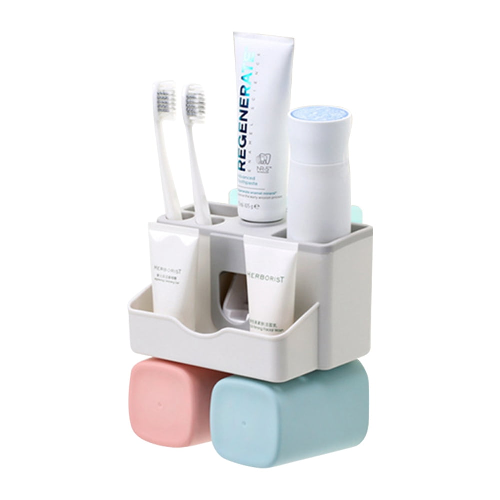 Selfahesive Toothpaste Toothbrush Rinsing Cup Organizer Auto Squeezer ...