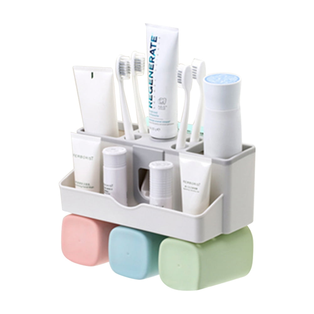 Selfahesive Toothpaste Toothbrush Rinsing Cup Organizer Auto Squeezer ...