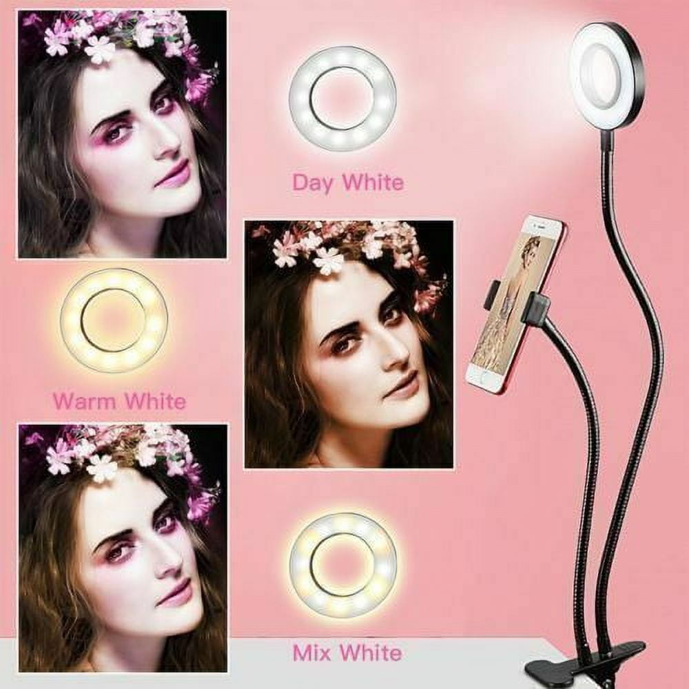 Selfie Flash Ring Light + Phone Holder 24 LED Camera Long Arm USB Clip ...