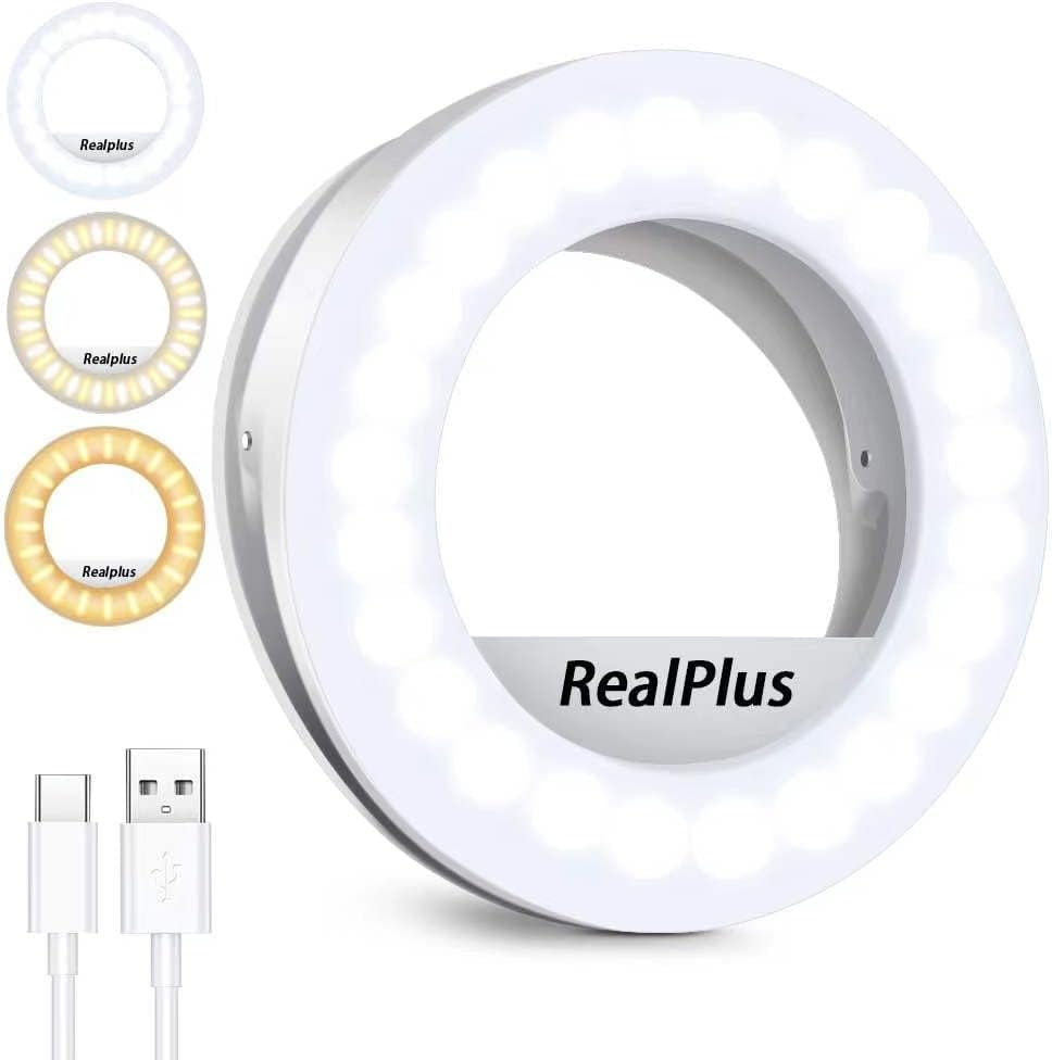 Selfie Ring Light,Clip-on Ring Light [Rechargeable] with 3 Colors & 40 ...