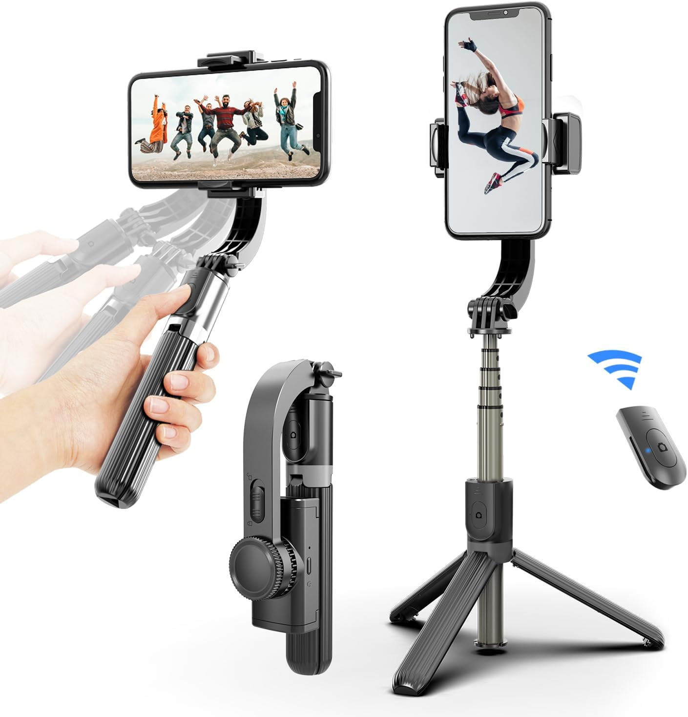Selfie Stick Head Stabilizer, 360° Swivel Tripod with Wireless Remote ...