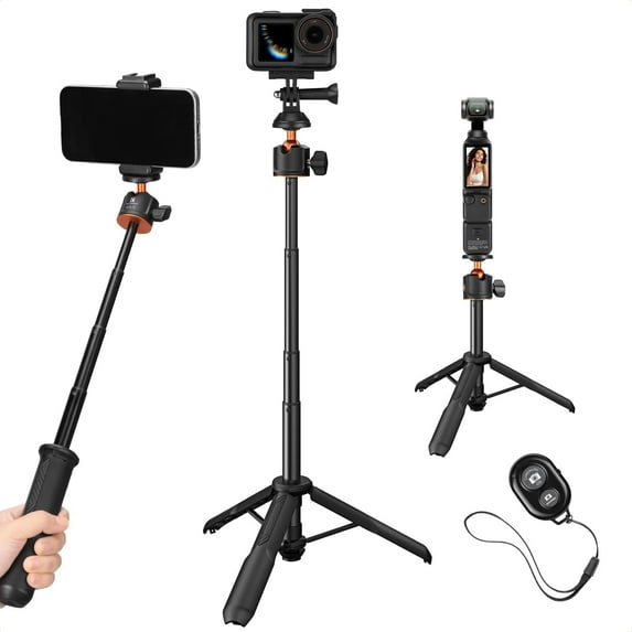 Selfie Stick Tripod, 60cm/23.6" Extendable Ball Head Vlog Selfie Stick ...