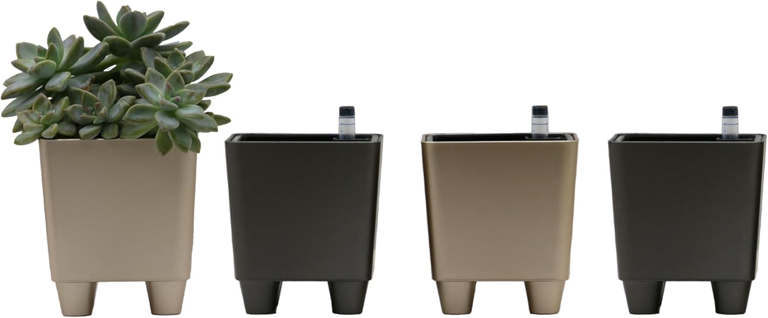 Selfwatering Mini Square Planters 4-Pack with Water Level Indicator for ...