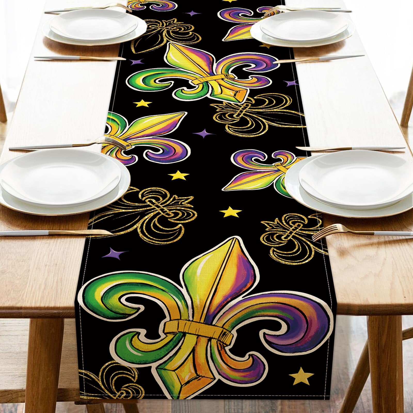 Seliem Mardi Gras Black Gold Table Runner, Fleur De Lis New Orleans ...