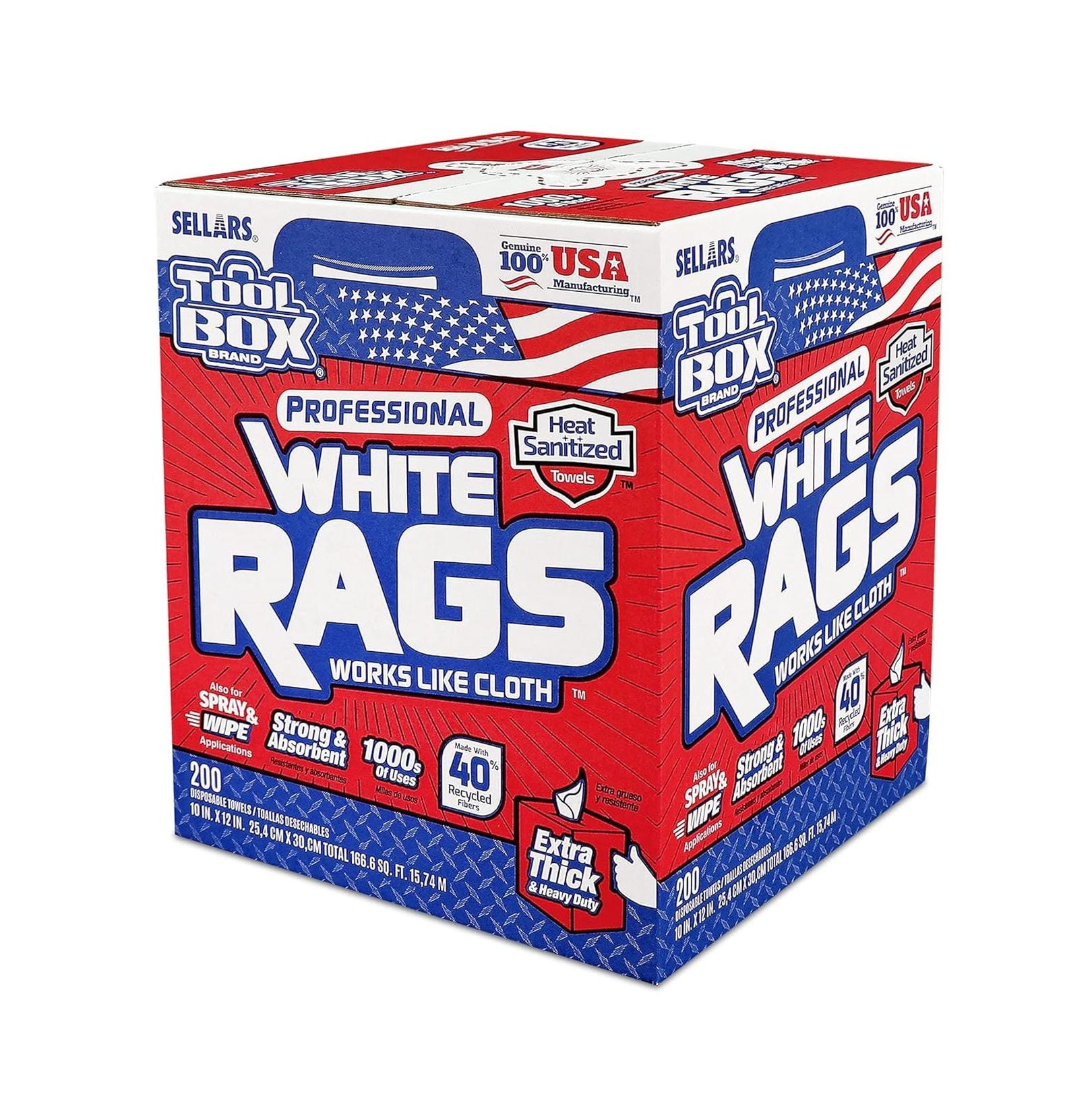 Sellars 58202 ToolBox White Rags Box, 10" x 12" (6 Boxes of 200 Sheets ...