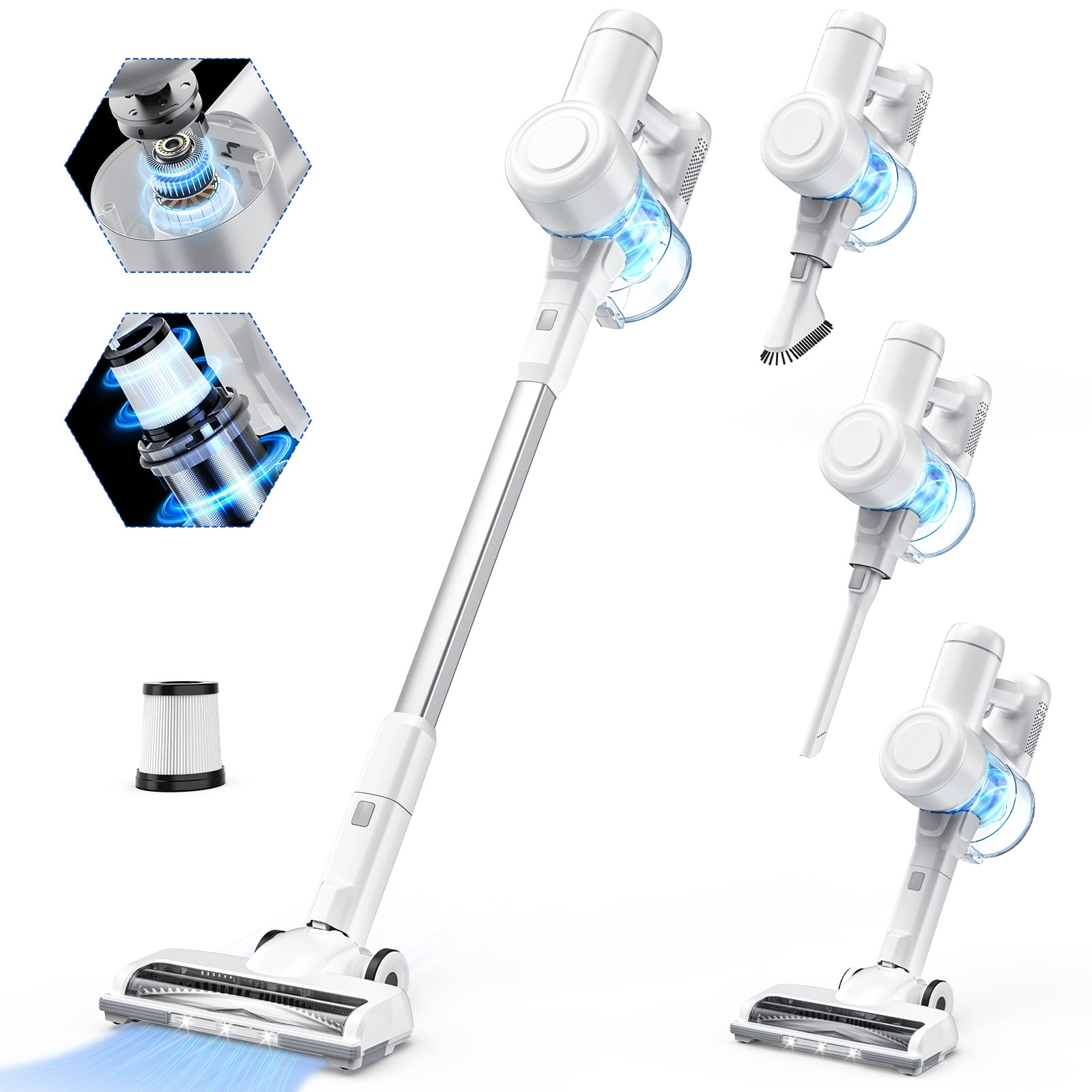 Sellary Cordless Stick Vacuum Cleaner with LED Floor Light, Lightweight ...