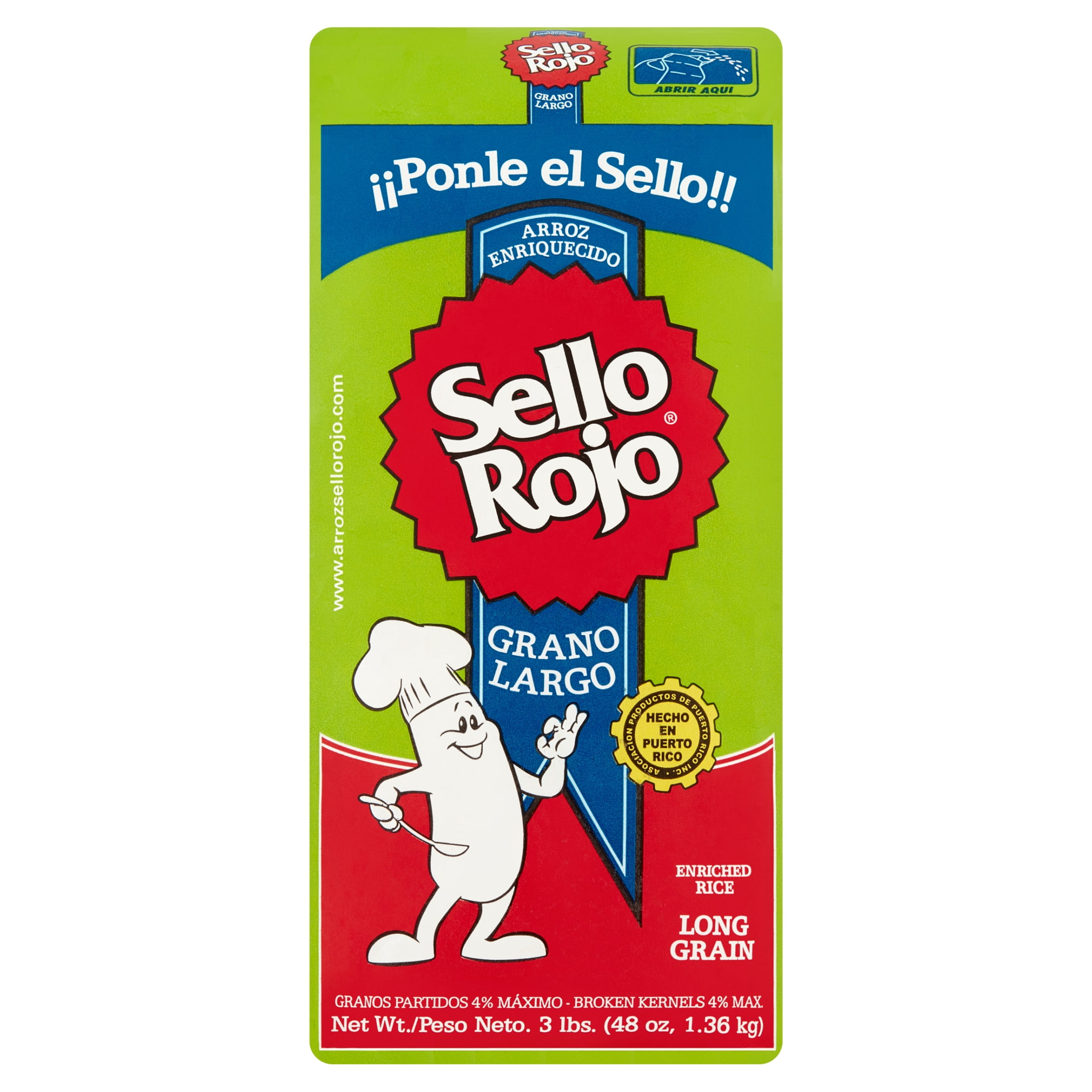 Sello Rojo Long Grain Enriched Rice, 3 lbs. (1.36 kg), 4% Max Broken ...
