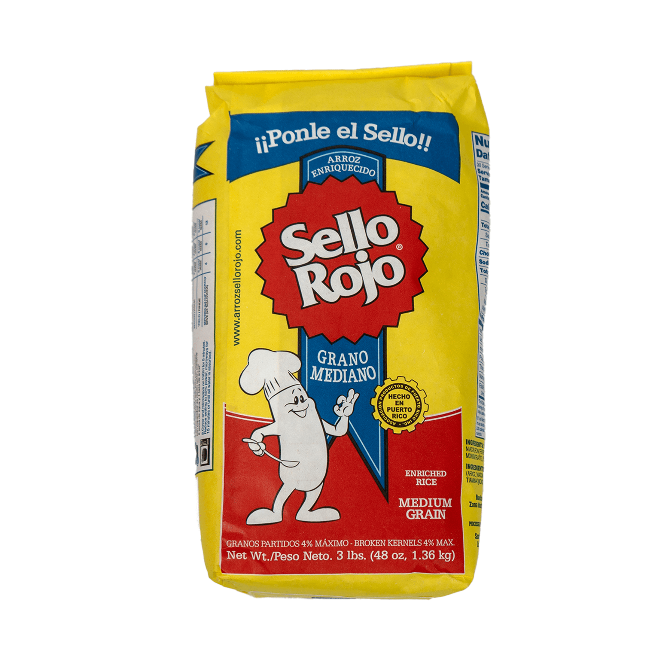 Sello Rojo Enriched Medium Grain Rice, 3 lbs (1.36 kg), Max 4% Broken ...