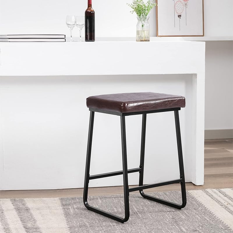 Selma Counter Stools Set of 2, PU Leather Upholstery and Rust-Resistant ...