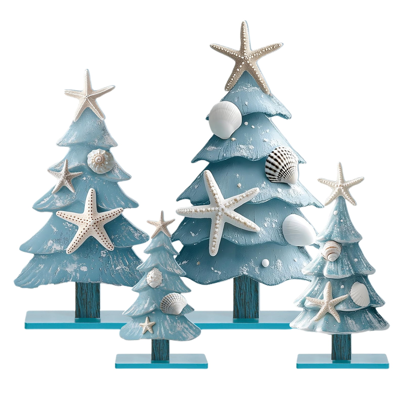 Selrti 4Pcs/Set Blue Coastal Christmas Tree Ornaments Wooden Ocean ...