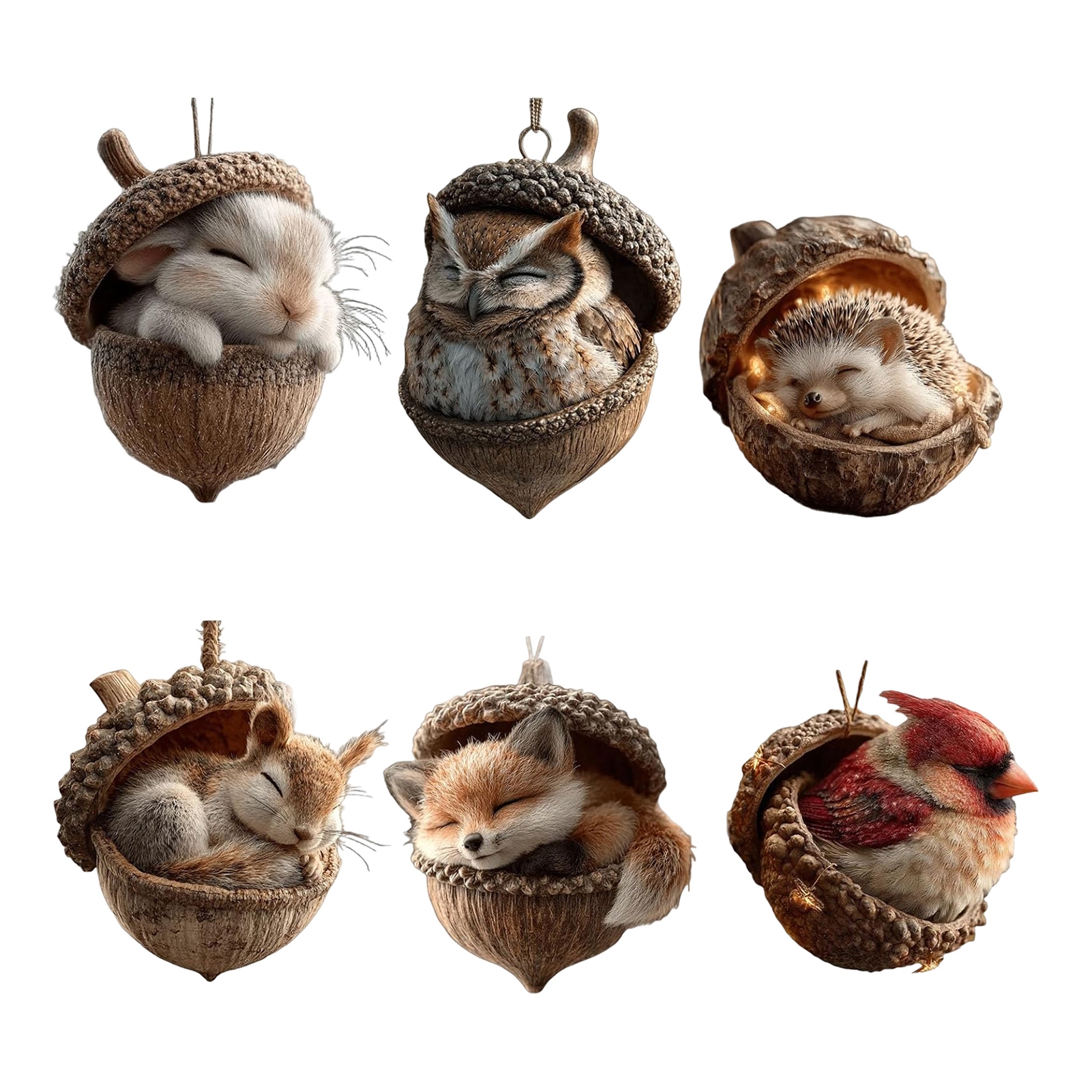 Selrti Forest Animal Acorn Ornaments Acrylic Cozy Pine Cone Animals ...