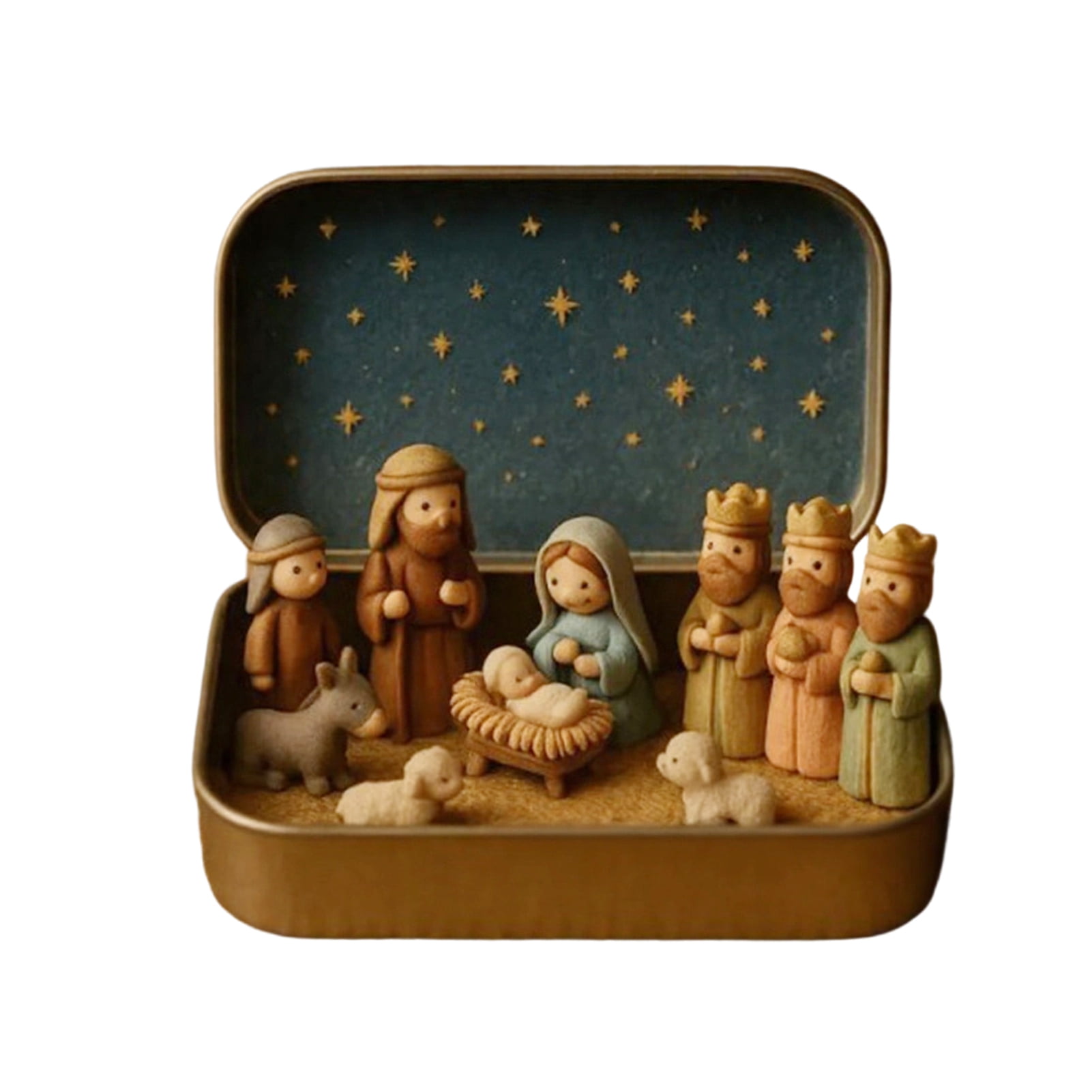 Selrti Miniature Christmas Nativity Set in A Tin Box Handcrafted Pocket ...