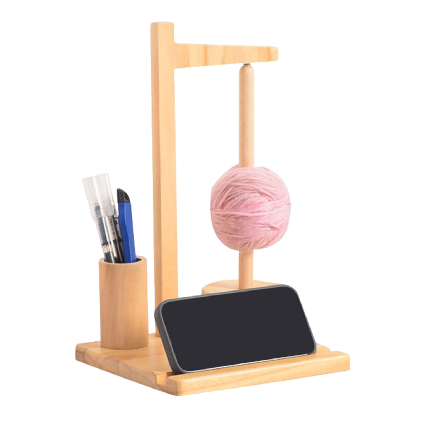 Selrti Wooden Yarn Holder with Phone Holder Rotating Pendulum Yarn Ball ...