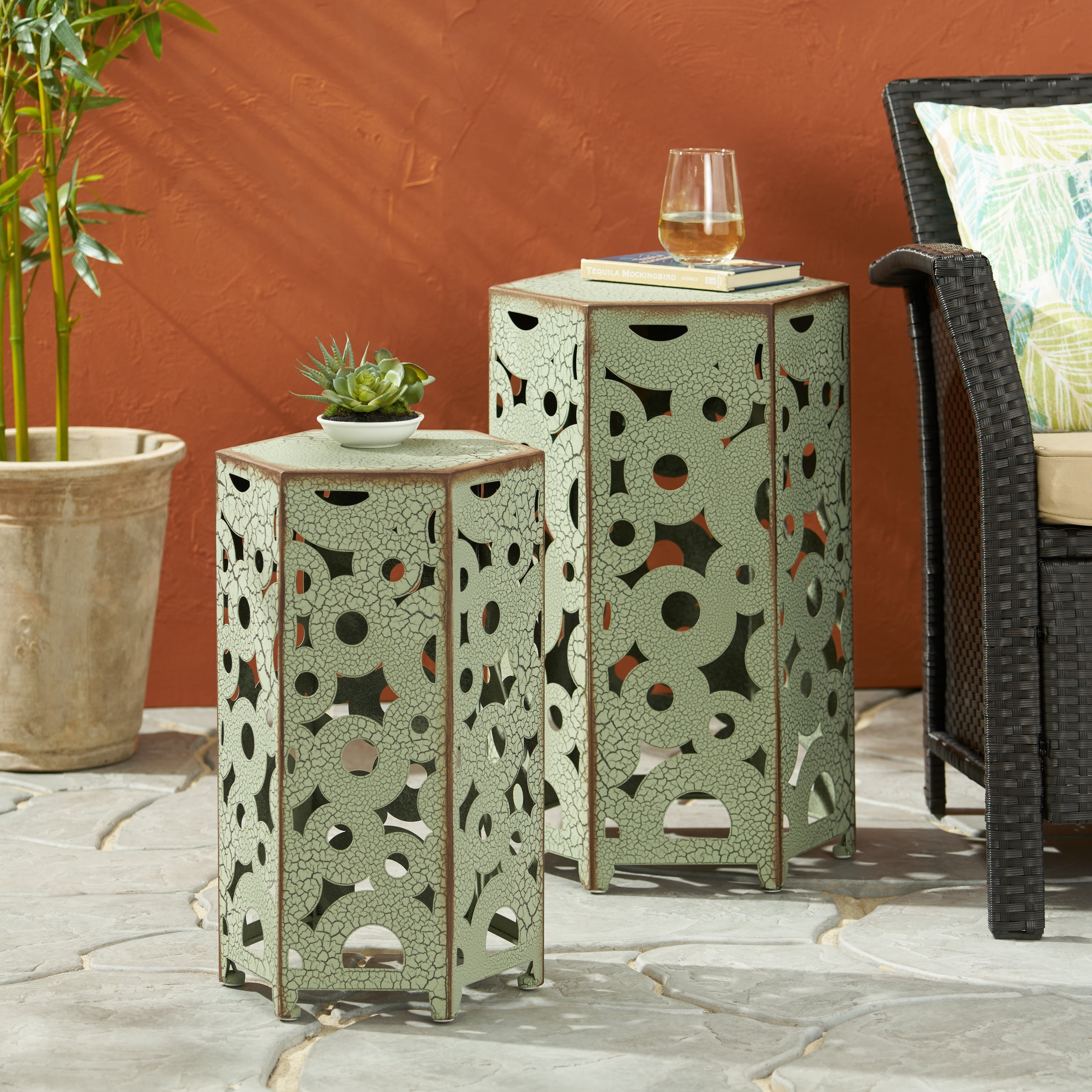 Selva Accent Table,Antique Green Iron Garden Outdoor Patio Outdoor ...