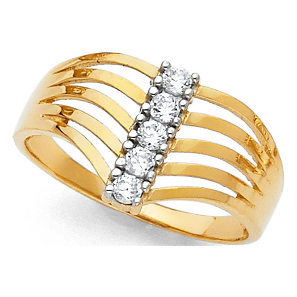 Semanario Band CZ Solid 14k Yellow Gold Ring Five 5 Day Stackable Look ...