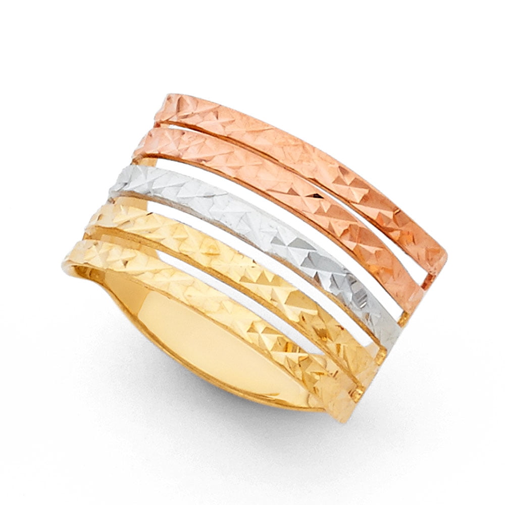 Semanario Five Band Ring 14k Yellow White & Rose Gold Diamond Cut ...