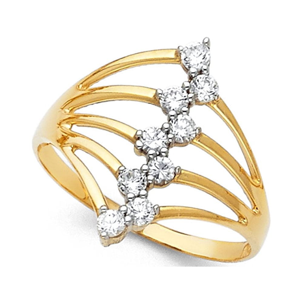 Semanario Ring 14k Yellow Gold CZ Curve Band Stylish Stackable Look ...