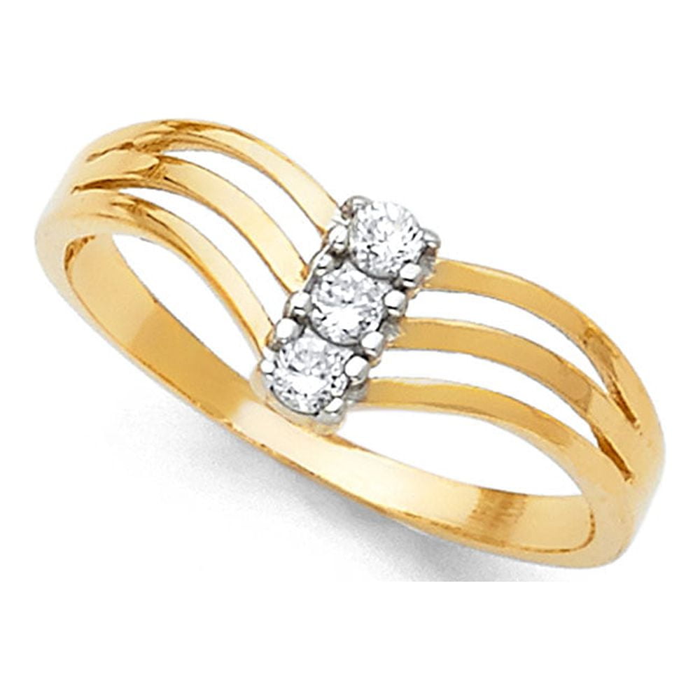 Semanario Ring CZ Solid 14k Yellow Gold Band Three 3 Day Stackable Look ...