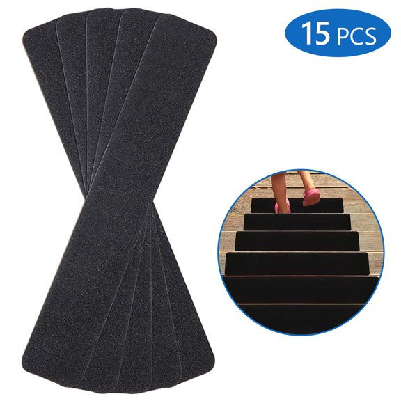 3 Pack Large 6 Inch x 24 Inch Non Slip Stair Treads Black High Traction ...