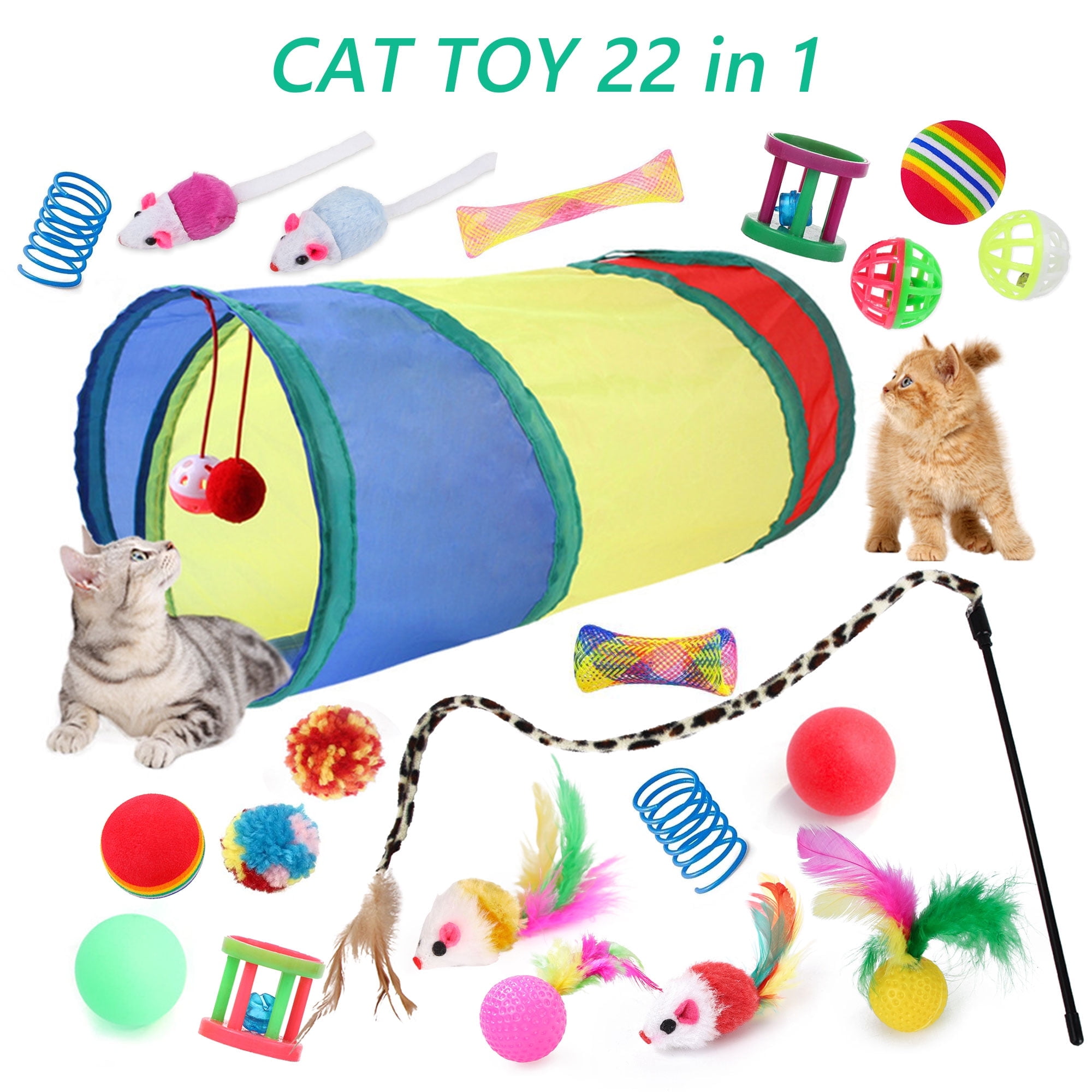 Semfri 22PCS Cat Toy Set Colourful Folding Pet Tunnel Kitten ...