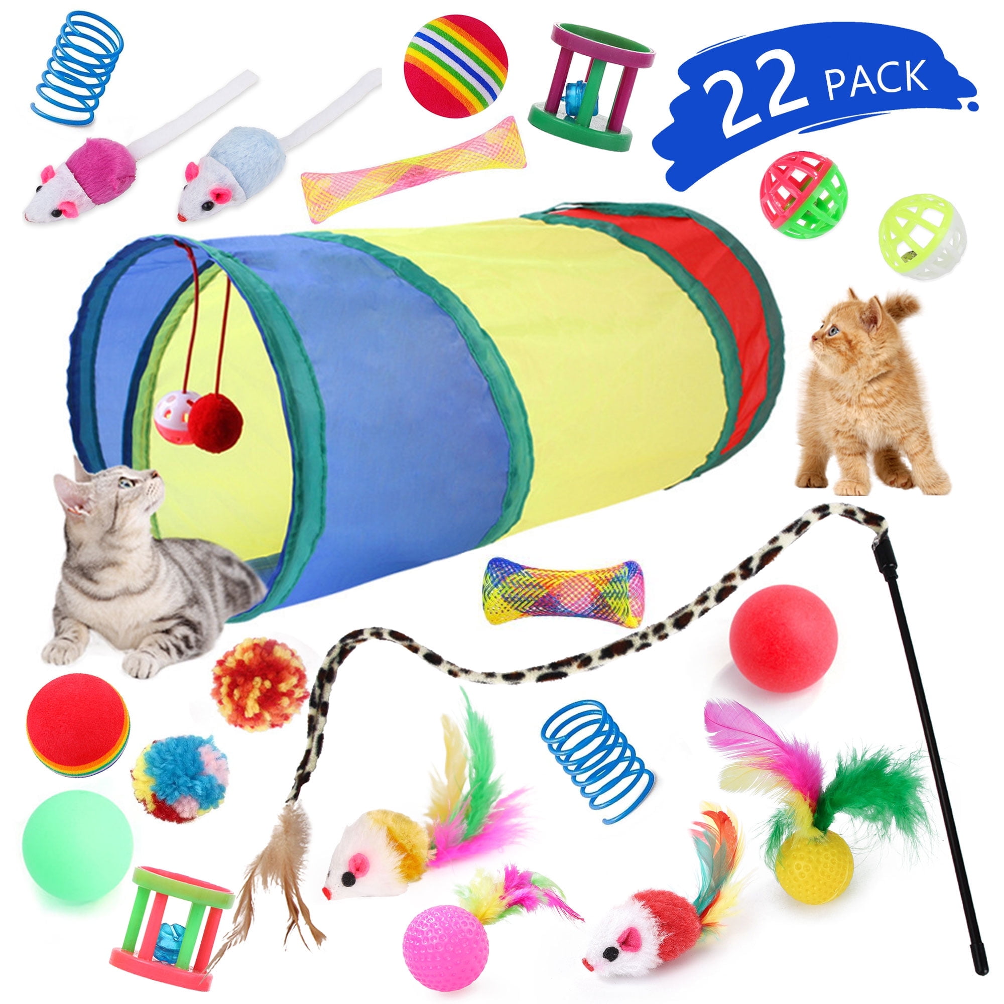 Semfri 22Pcs Cat Toys Set, Colorful Kitten Tunnel, Interactive Balls ...