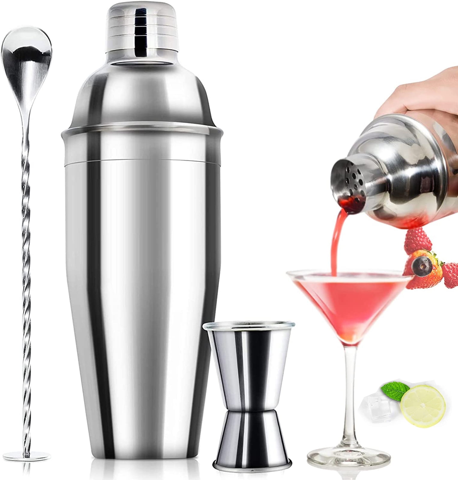Semfri 25oz Cocktail Shaker Set, Stainless Steel with Jigger, Strainer ...