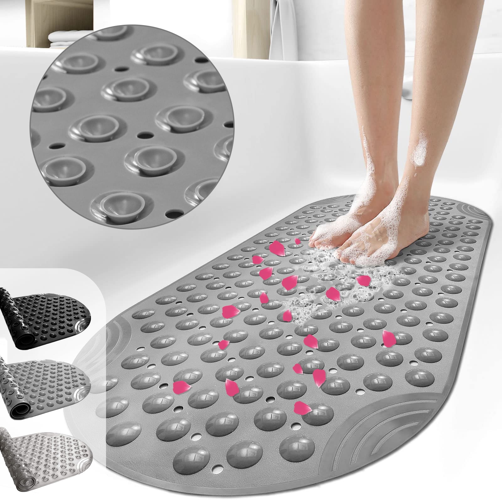 Semfri Non-Slip Bath Tub Shower Mat, Bathtub Resistant with Drain Holes ...