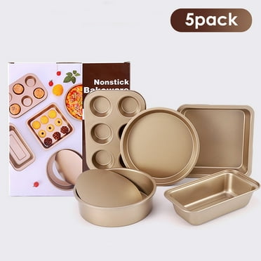 BakerEze 6-Piece Nonstick Bakeware Set, Muffin Cake & Pizza Pans ...