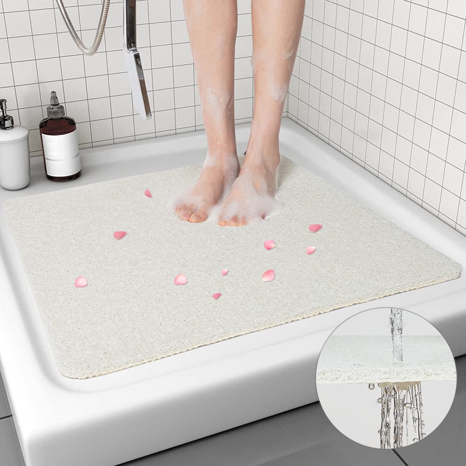 Semfri PVC Loofah Bath Mat, Quick Drying Shower Mat, 24x24 Inches, Gray ...