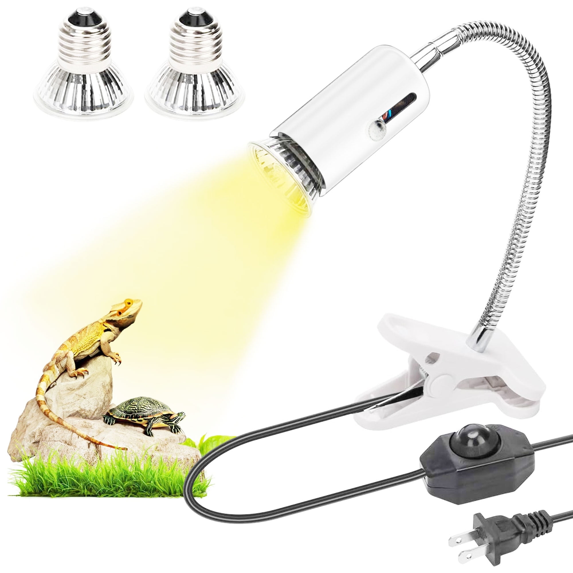 Semfri Adjustable UVA UVB Reptile Heat Lamp with 2×50W Bulbs for ...