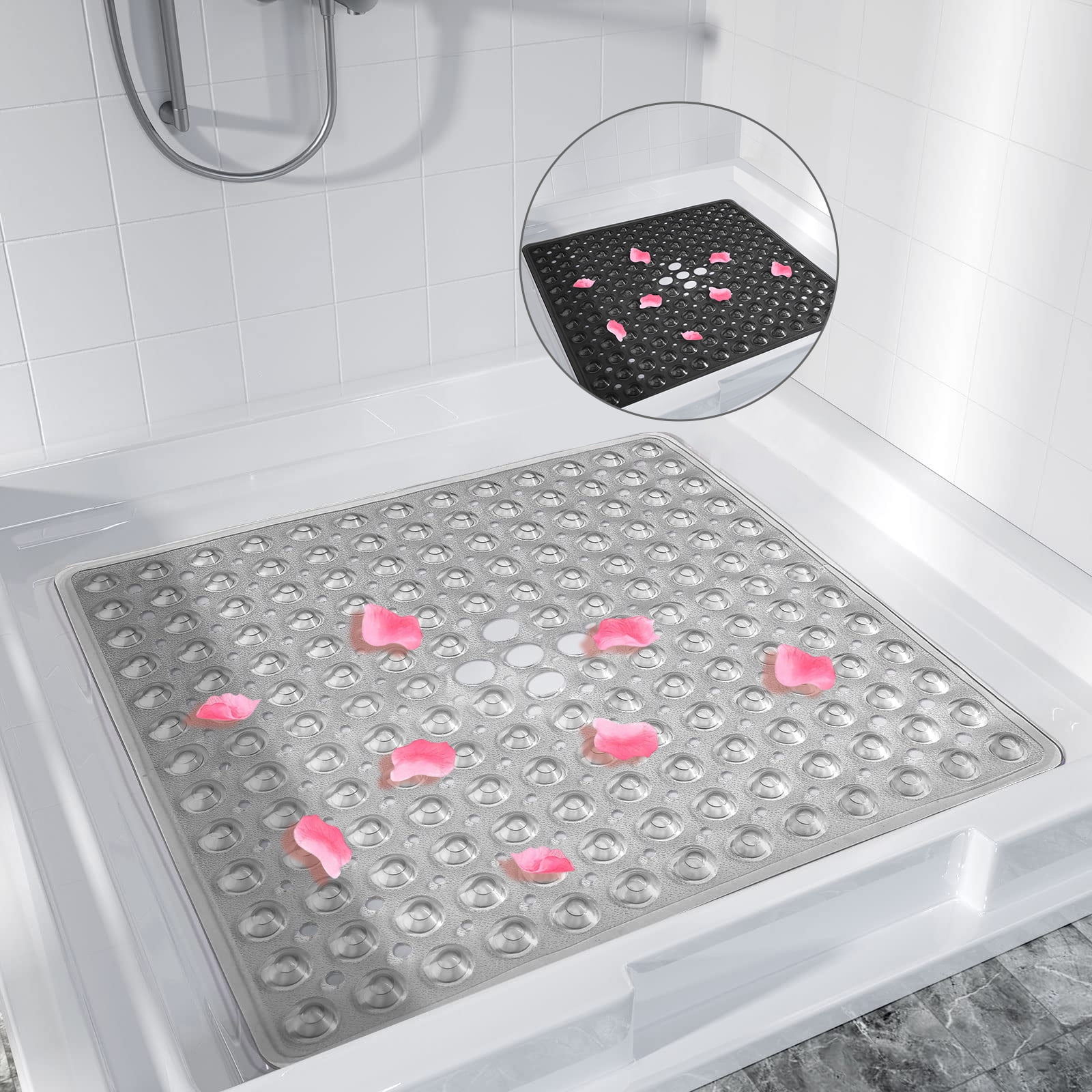 Semfri Square Non Slip Safety Tub Bath Shower Mat, 21x21 inch Firm Grip ...