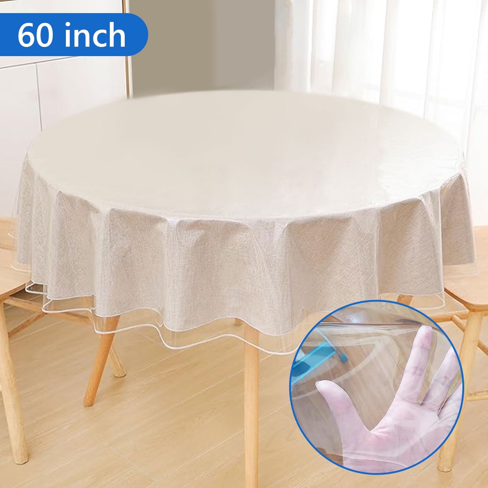Semfri Waterproof Tablecloth Protector 60 inch Clear Plastic Table ...