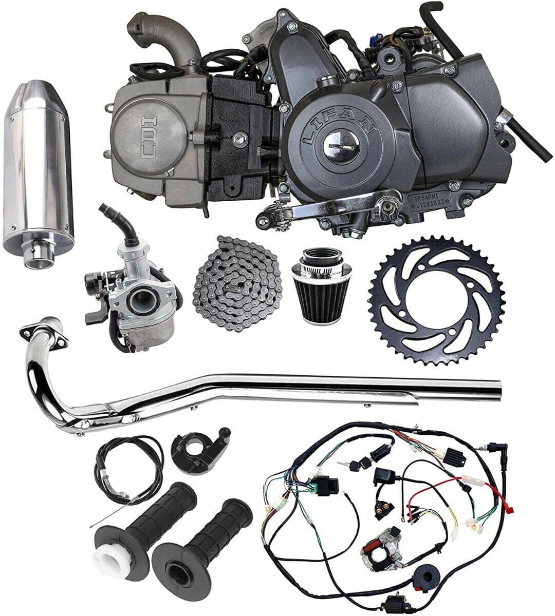 Semi Auto Lifan 125cc Engine Motor Kit with Wiring and Exhaust for both ...