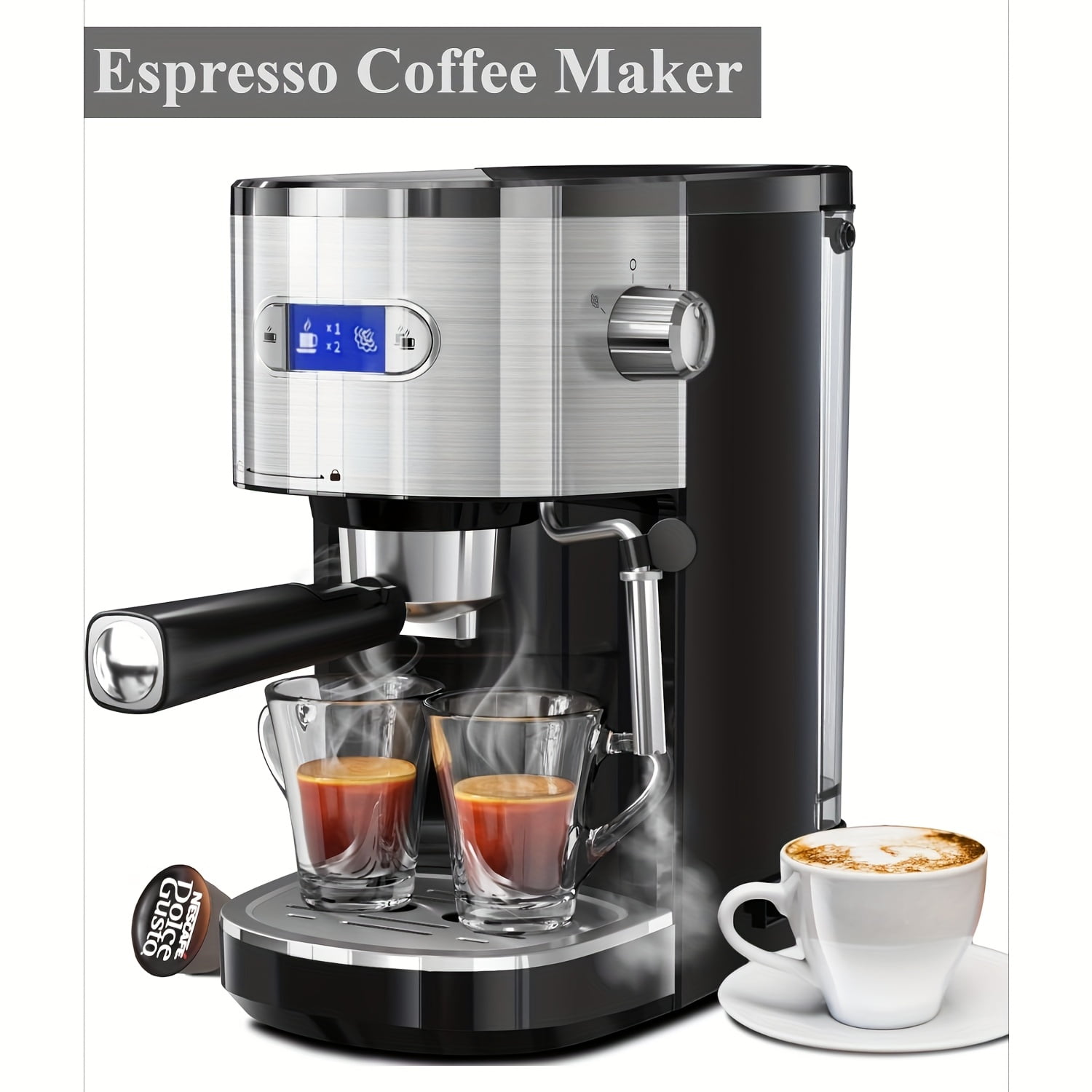 Semi-Automatic Commercial Espresso Machine with Cold Brew, Milk Frother ...