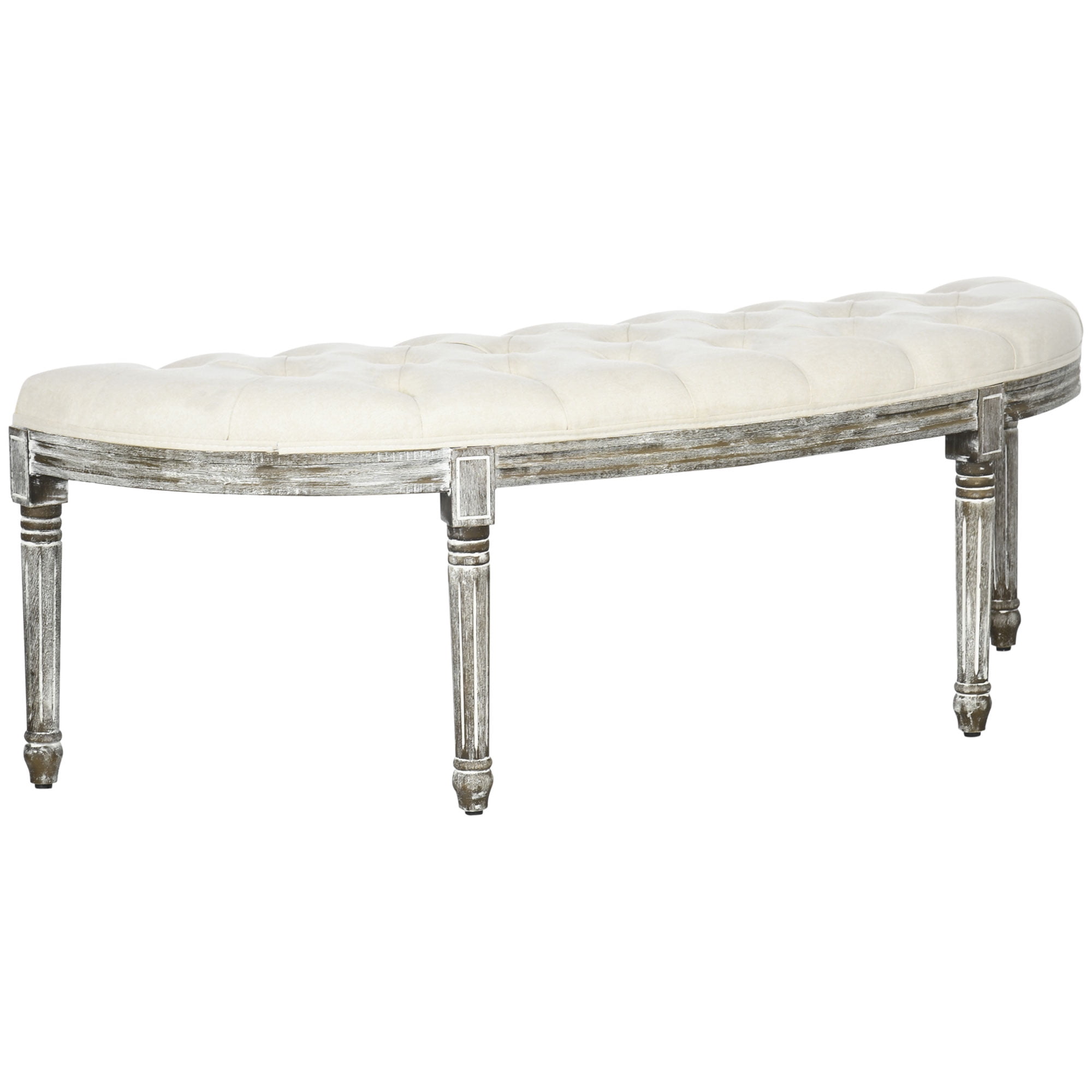 Semi-Circle End Of Bed Bench With Tufted Design, Upholstered Bedroom ...