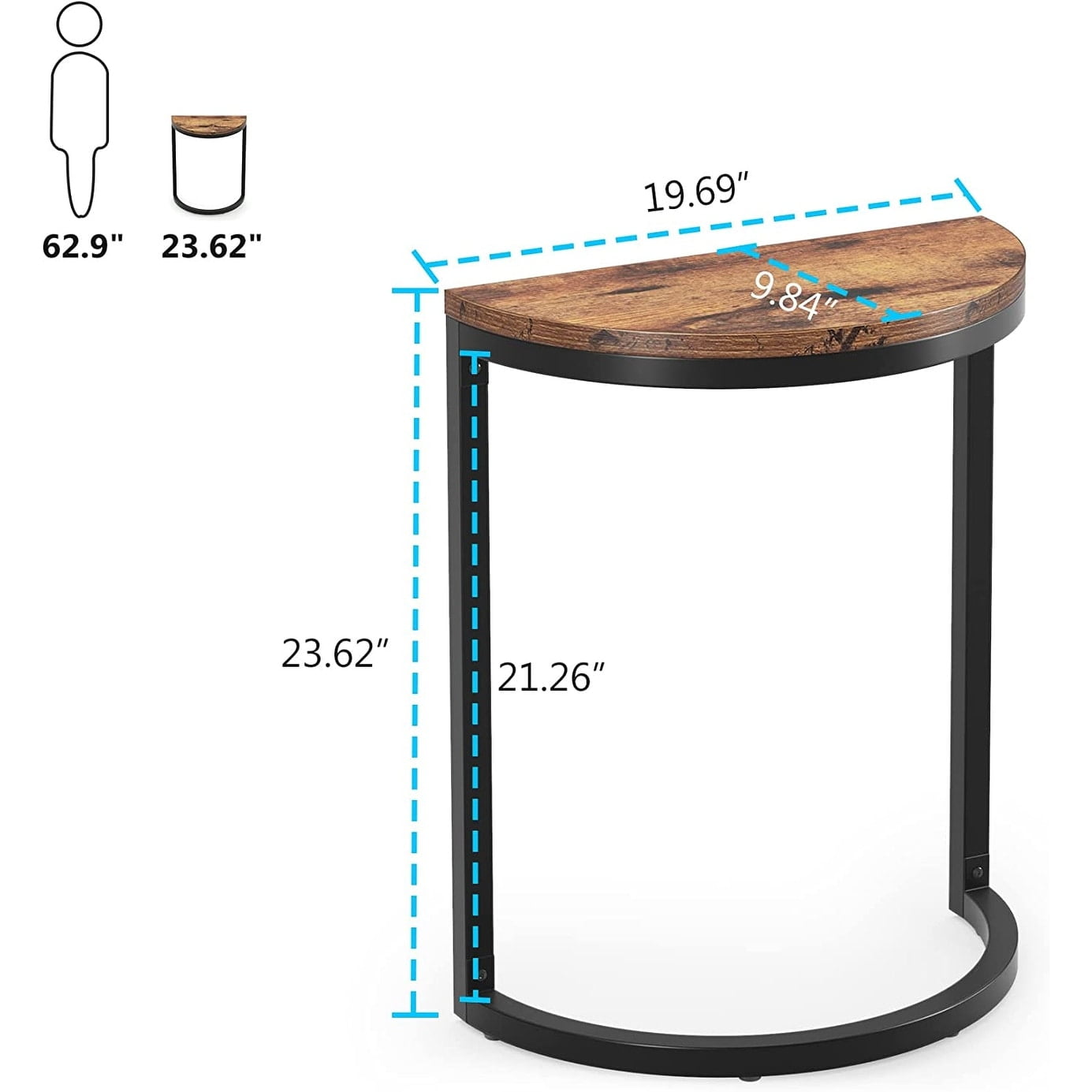 Semi Circle End Table Small Half Round Side Tables 1pcs - Brown ...